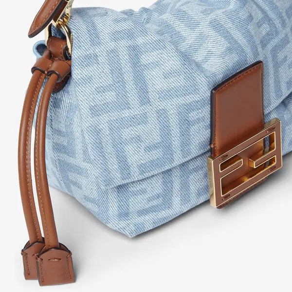 Fendi Baguette® Soft Small Light Blue Ff Denim Mini-bag